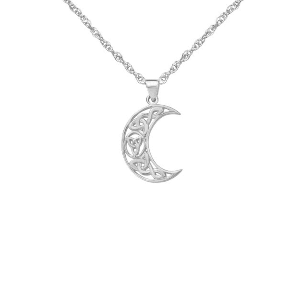 Sterling Silver Celtic Holy Trinity Knots Crescent Moon Shaped Necklace ...