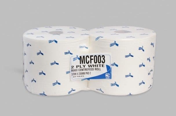 Northwood White Maxi Centrefeed Rolls 320M x 230mm 2ply Flat SheetPk 2