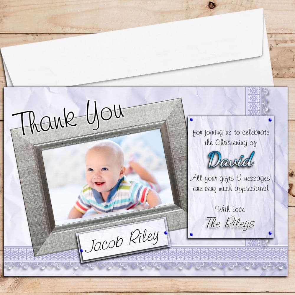 10 Personalised Boys Birth / Christening / Baptism Thank you PHOTO ...