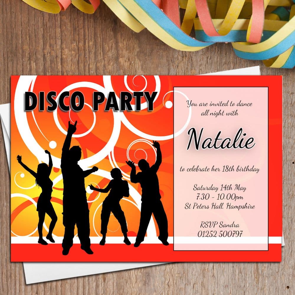 10 Personalised DISCO Birthday Party Invitations N2