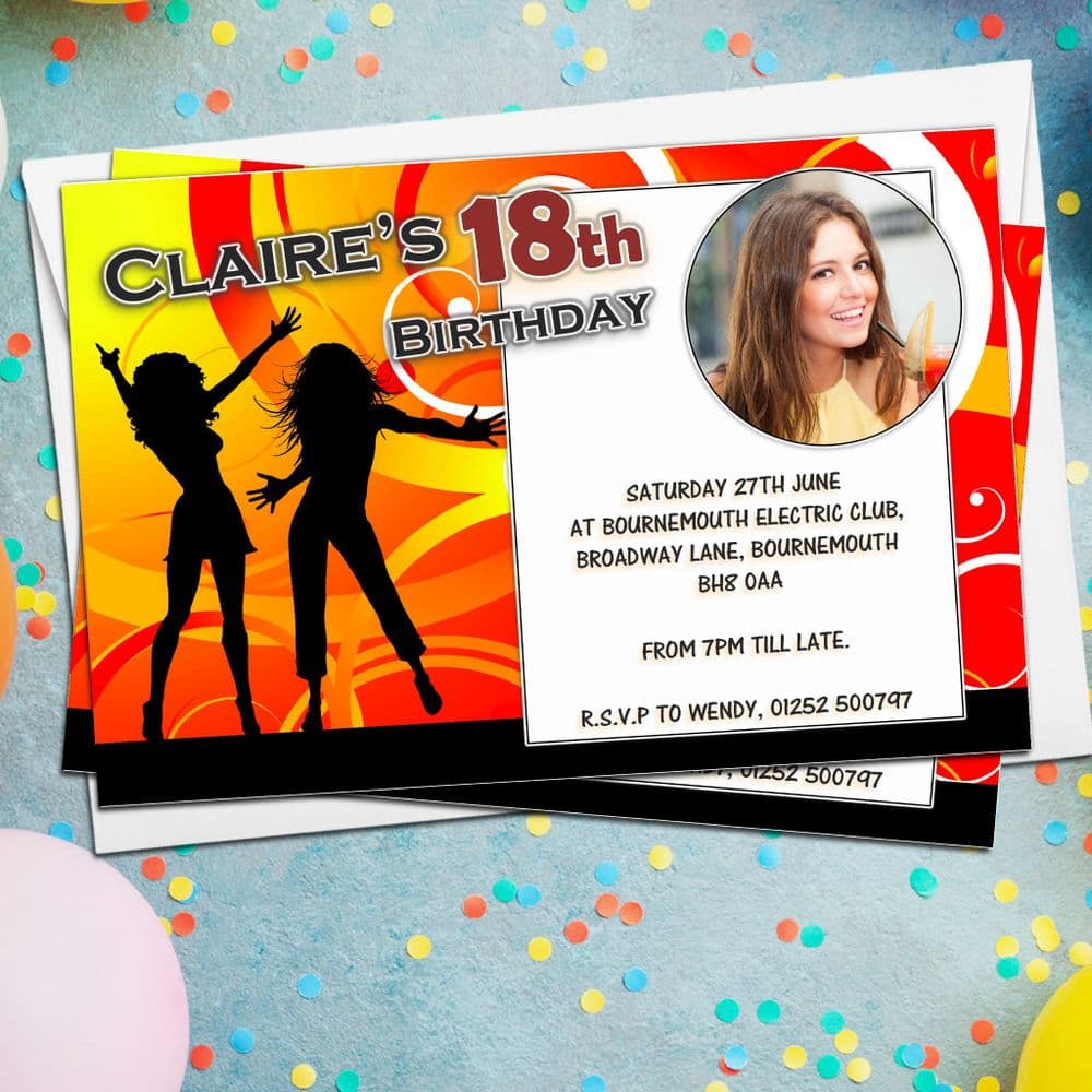 10 Personalised Girls DISCO Dance Birthday Party PHOTO Invitations N28