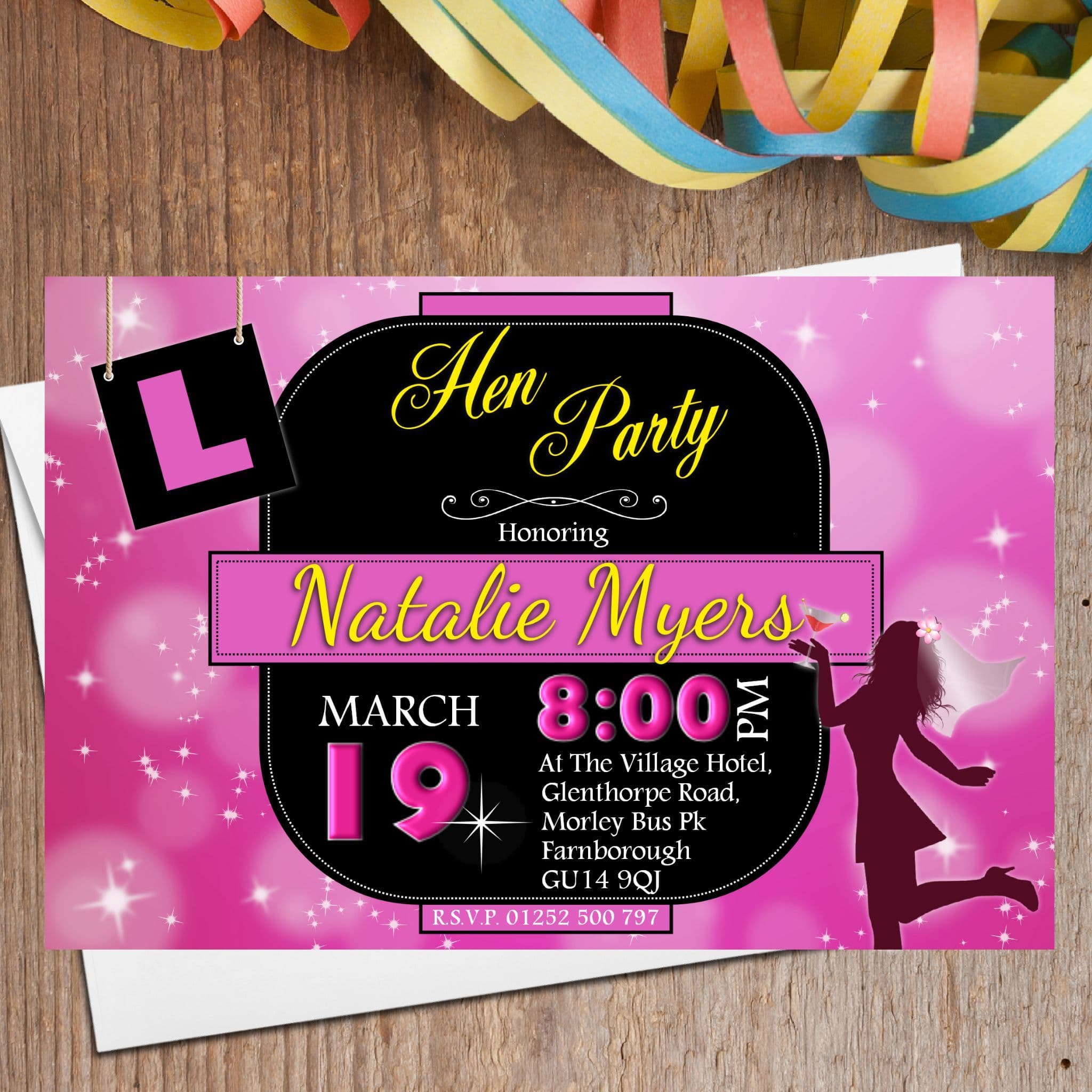10 Personalised Hen Night Party Invitations Invites N23