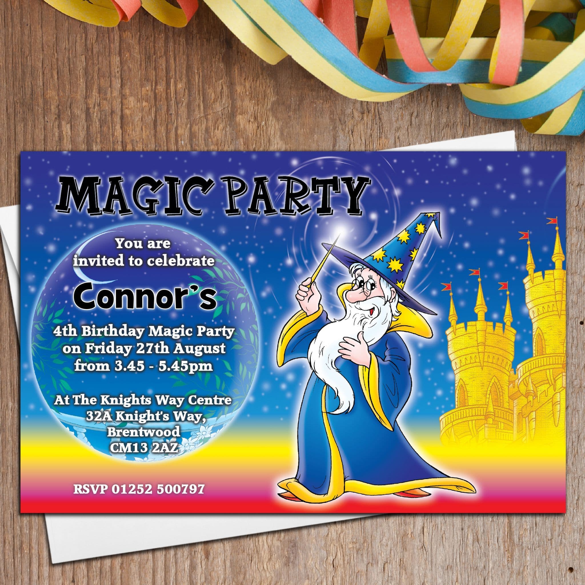 10 Personalised Magic Magician Birthday Party Invitations N1