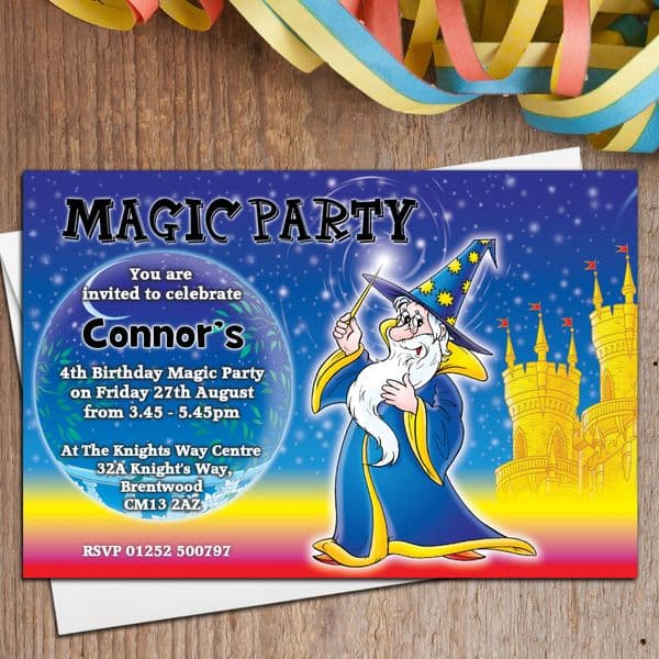 10 Personalised Magic Magician Birthday Party Invitations N1