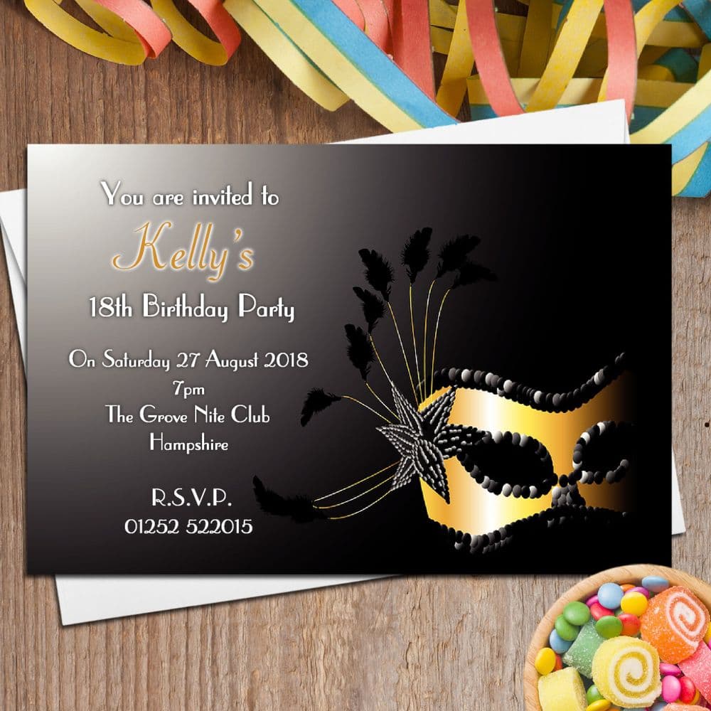 10 Personalised Masquerade Mask Party Invitations N94