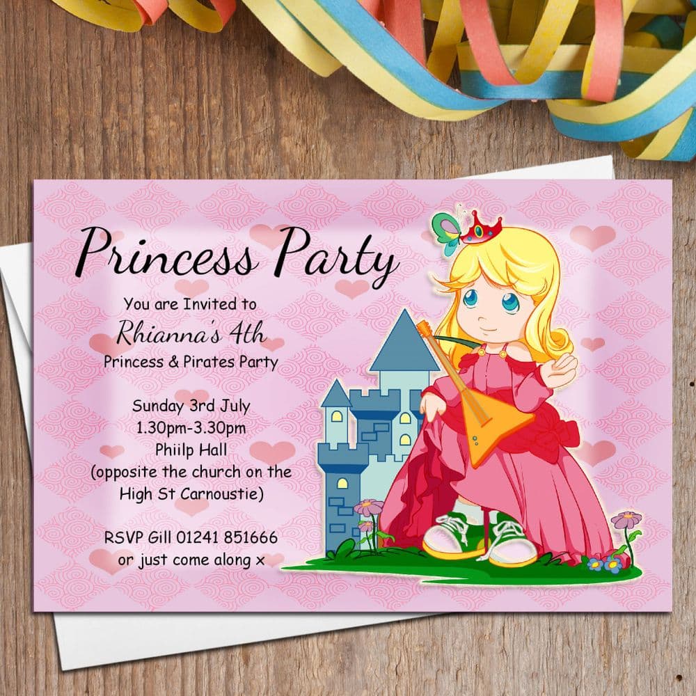 10 Personalised Princess Birthday Party Invitations