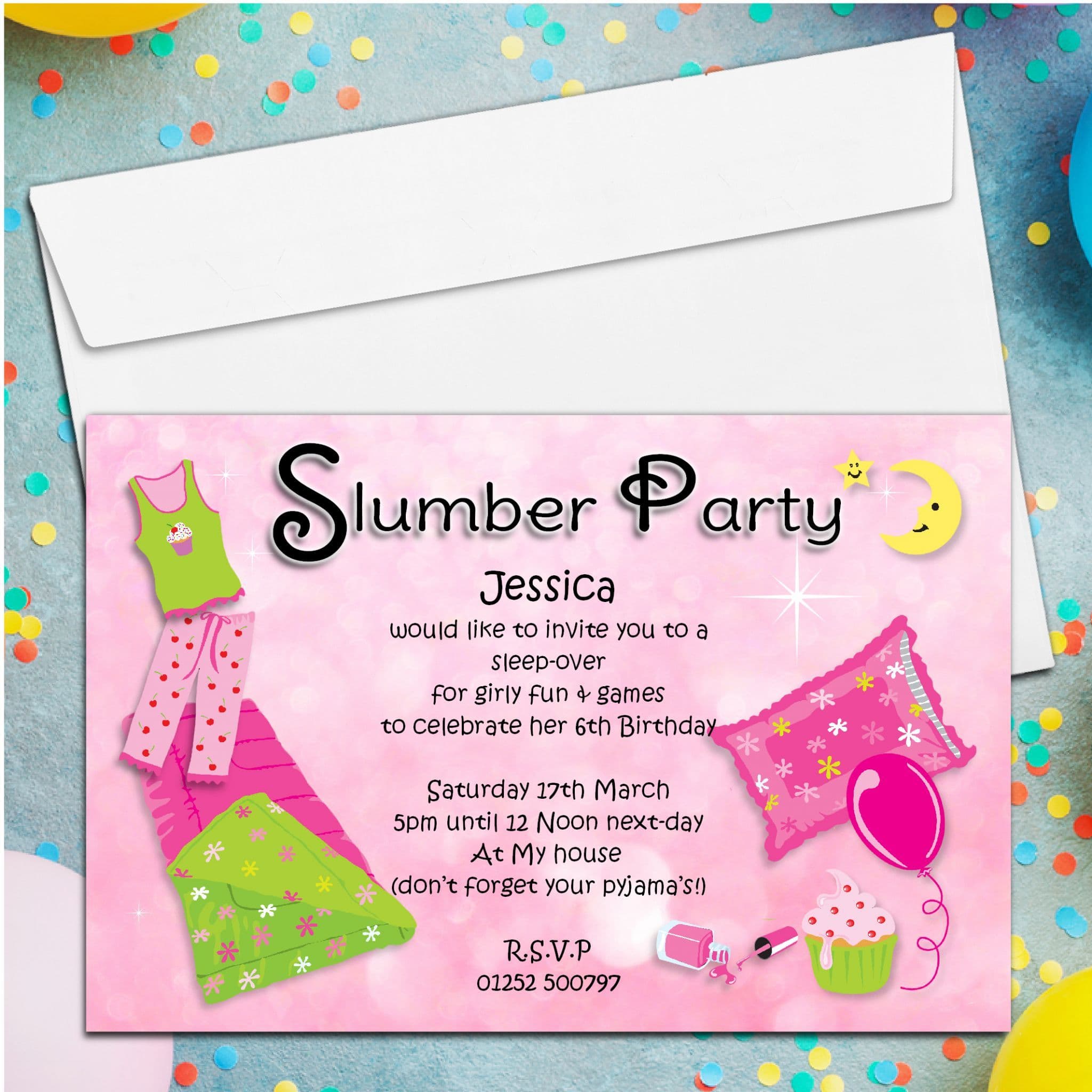 10 Personalised Pyjama Sleep-over Party Invitations N45