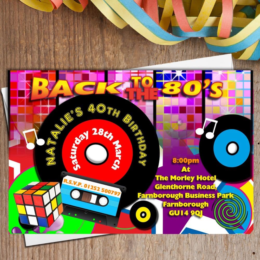 10 Personalised Retro 80 s eighties Birthday Party Invitations N179