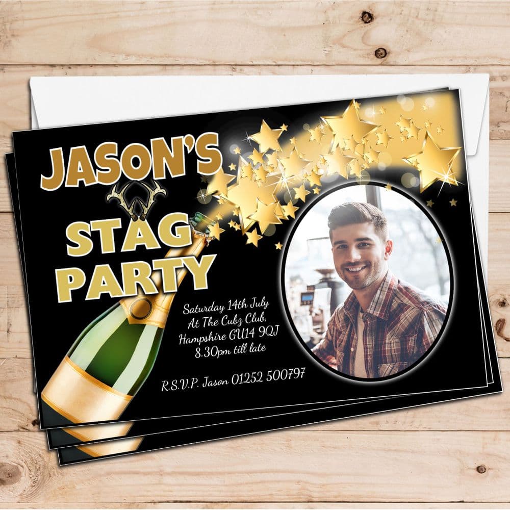 10 Personalised Stag Night Batchelor Party PHOTO Invitations N23
