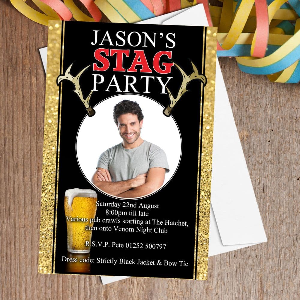 10 Personalised Stag Night Party PHOTO Invitations N25