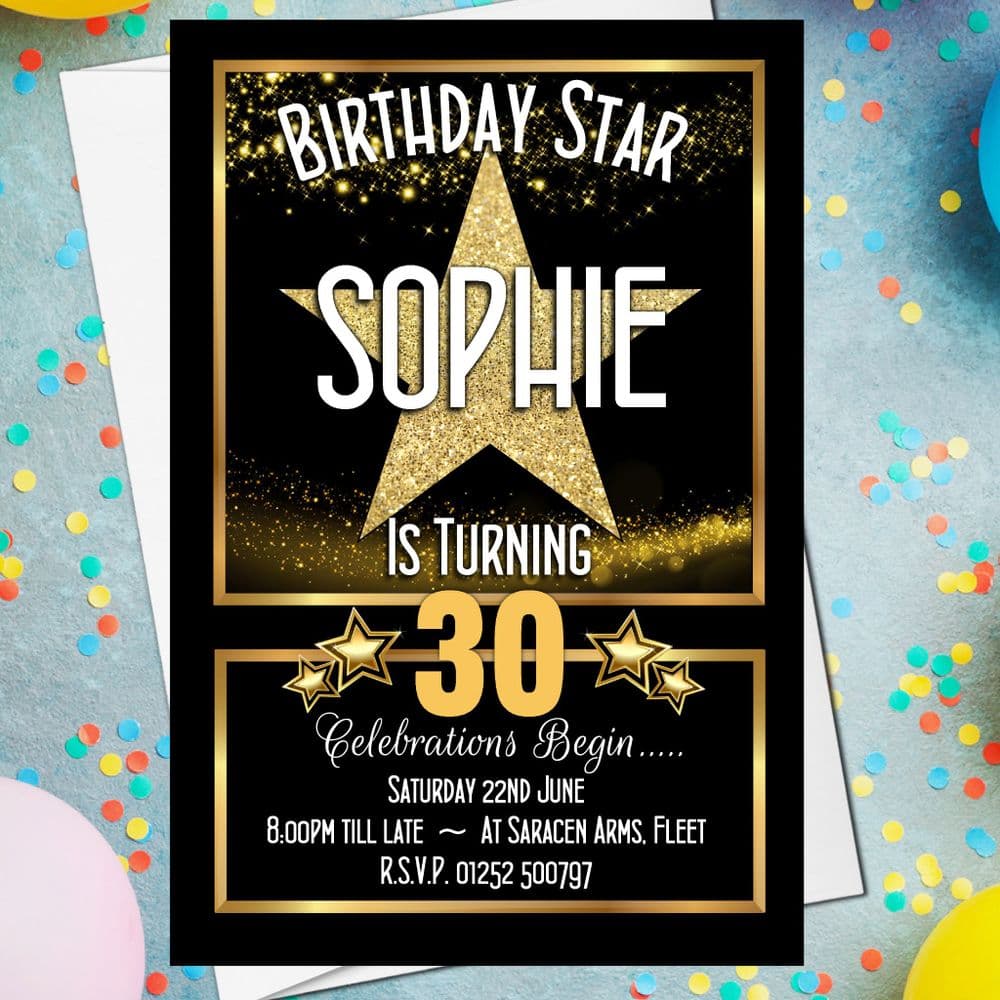 10 Personalised Star Sparkle Birthday Party Invitations N223