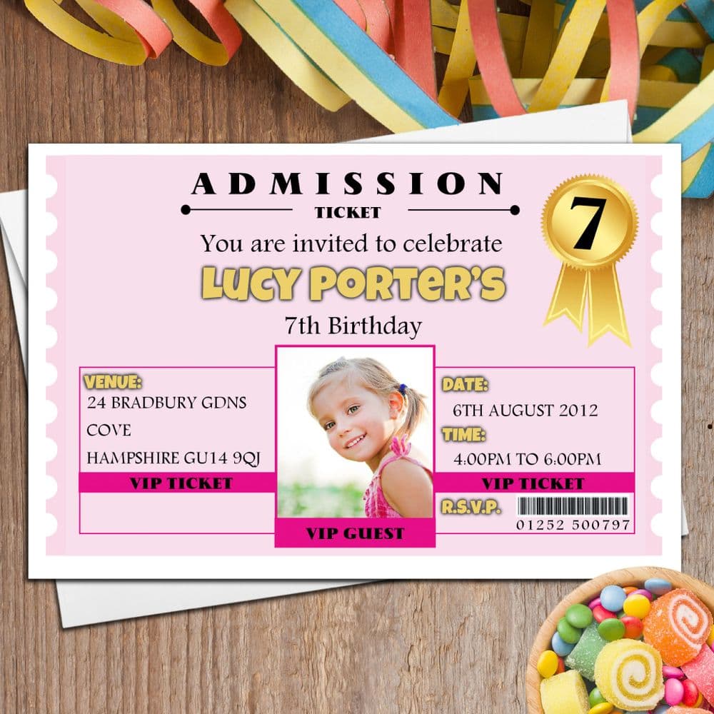 10 Personalised Ticket Birthday Party PHOTO Invitations N101