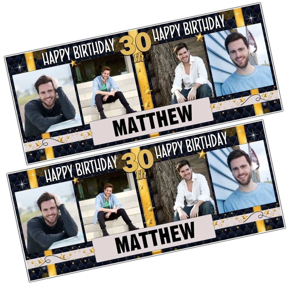 2 Personalised Happy Birthday Party Photo Banners N67 Black & Gold