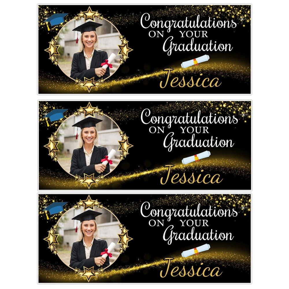 3 x Personalised Graduation Congratulations Photo Party Poster Banners N45