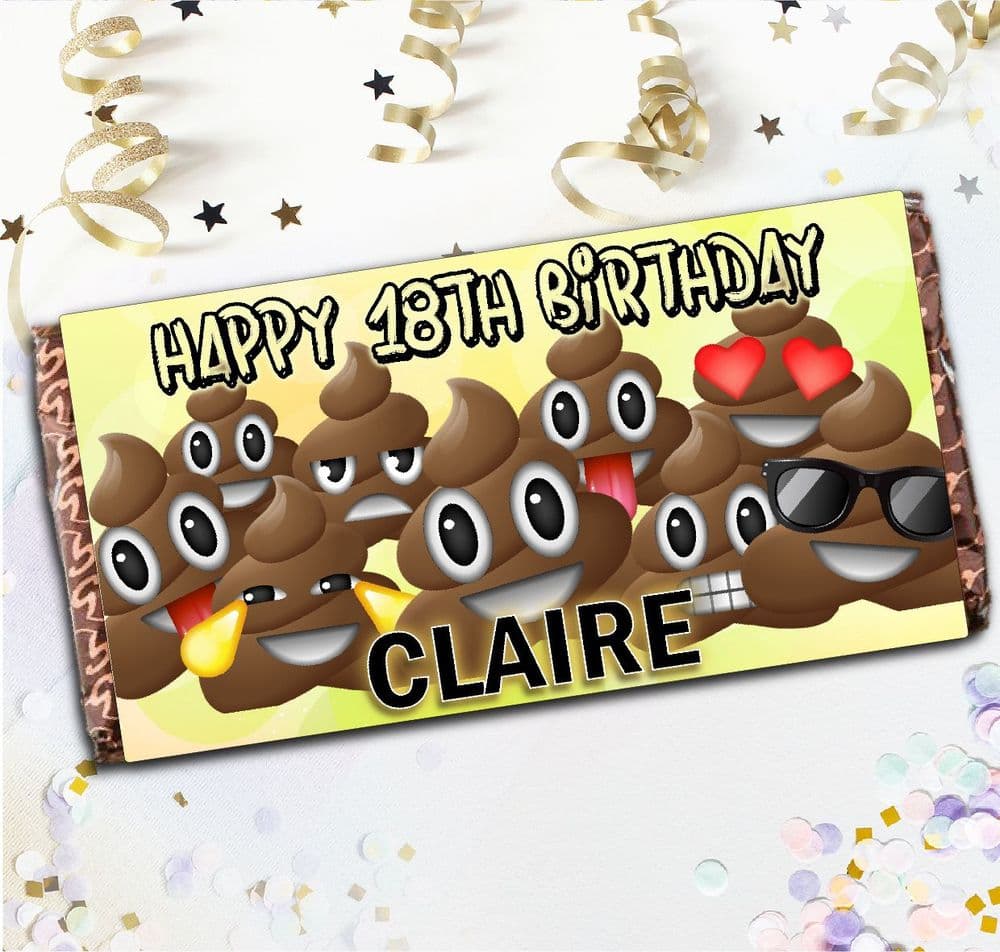 Personalised 110g Milk Chocolate Bar - EMOJI POO Happy Birthday Gift N105