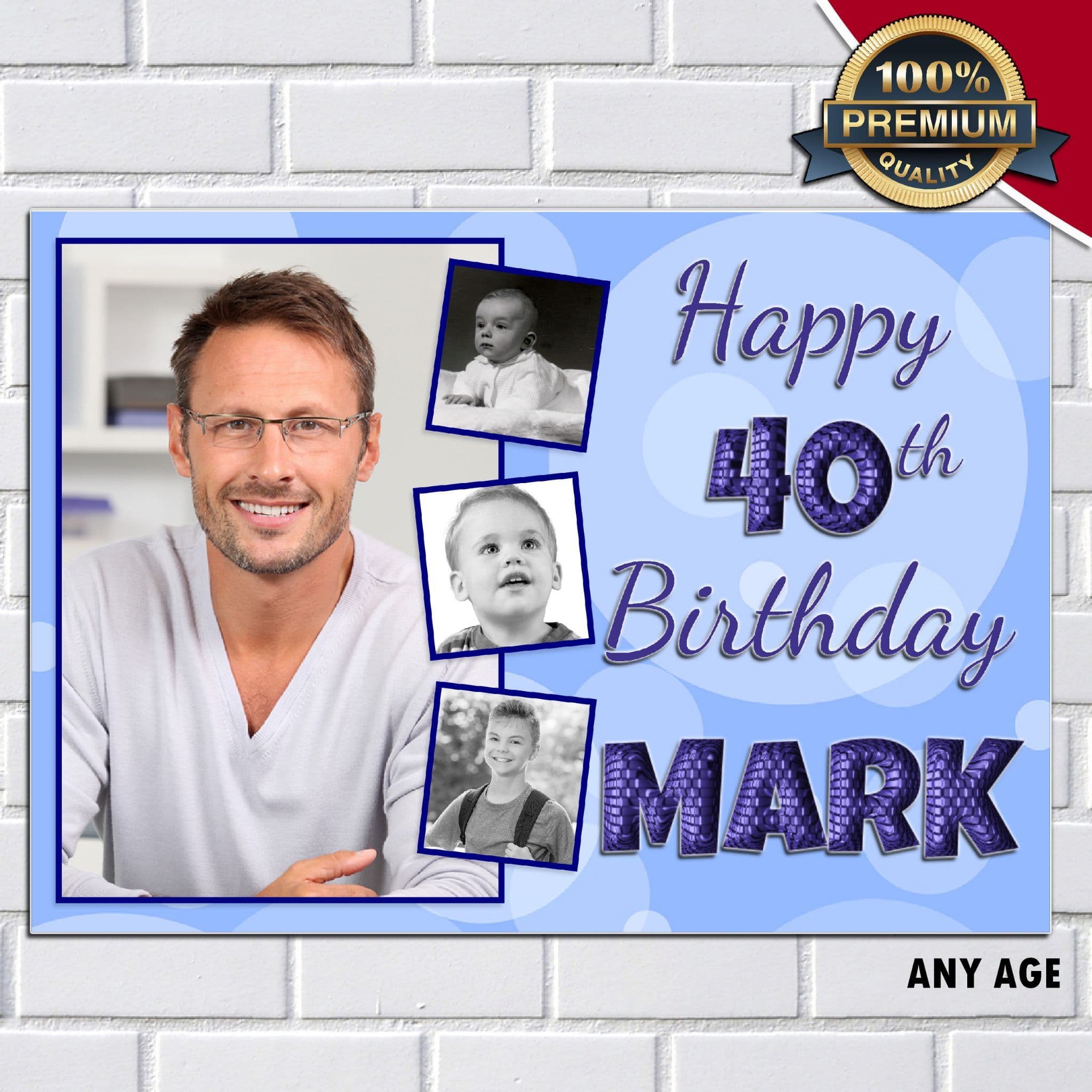 Personalised Blue Happy Birthday PHOTO Poster Banner N92 ANY AGE