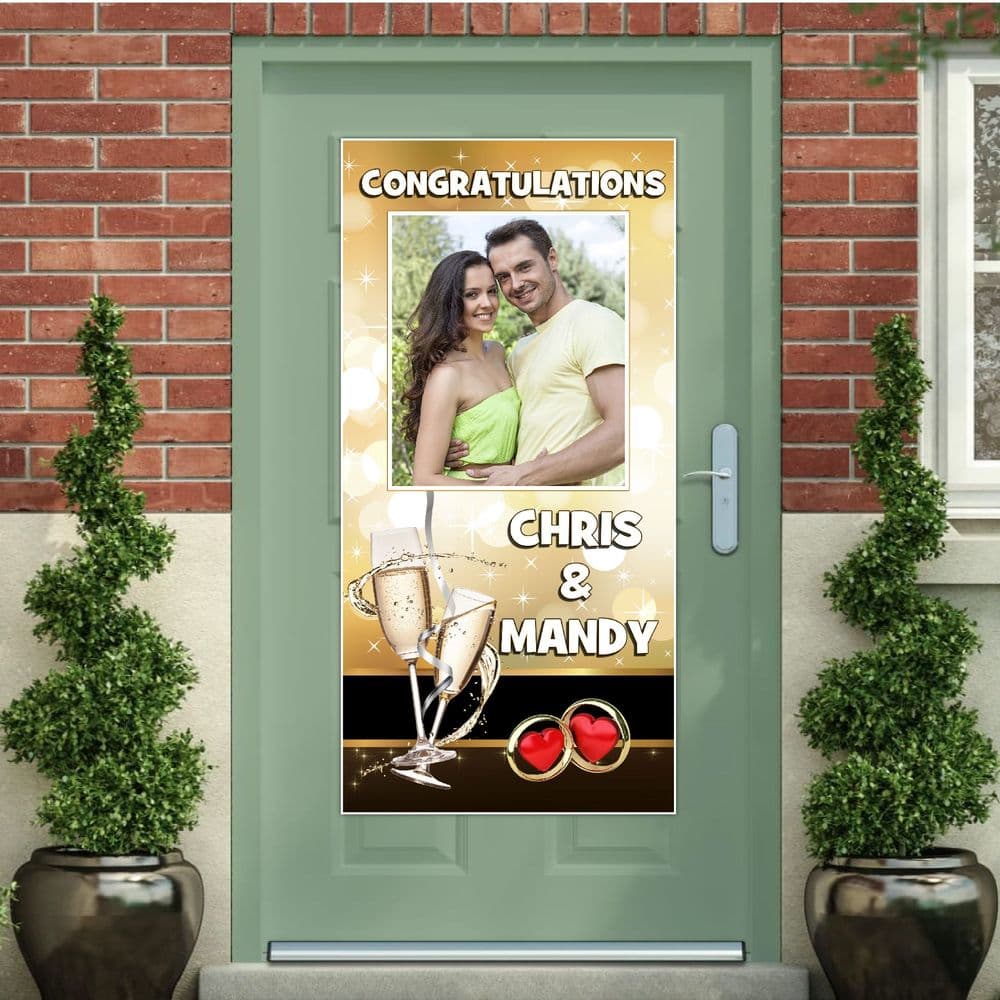 Personalised Congratulations Door PHOTO Banner Poster Champagne Swirl N34