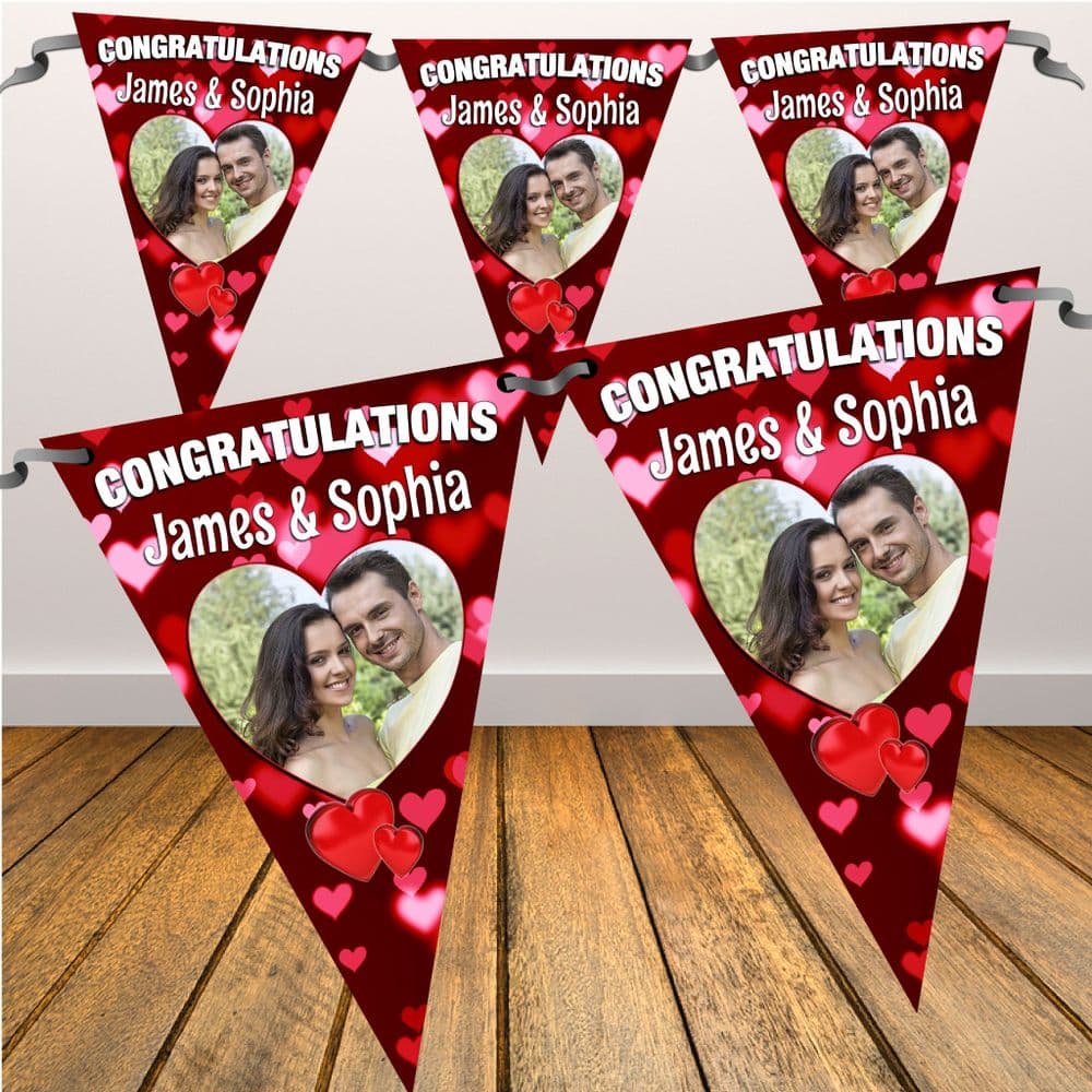 Personalised Congratulations Red Hearts Photo Flag Bunting Banner - N96