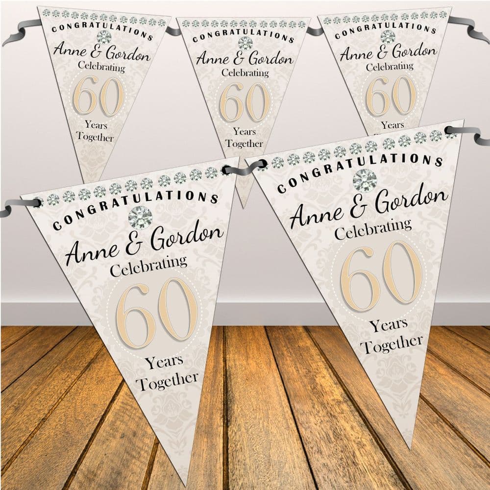 Personalised Diamond 60th Wedding Anniversary Celebration Flag Bunting ...