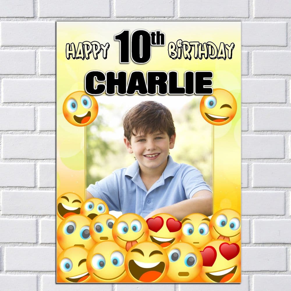 Personalised EMOJI Happy Birthday Party PHOTO Banner Poster N163