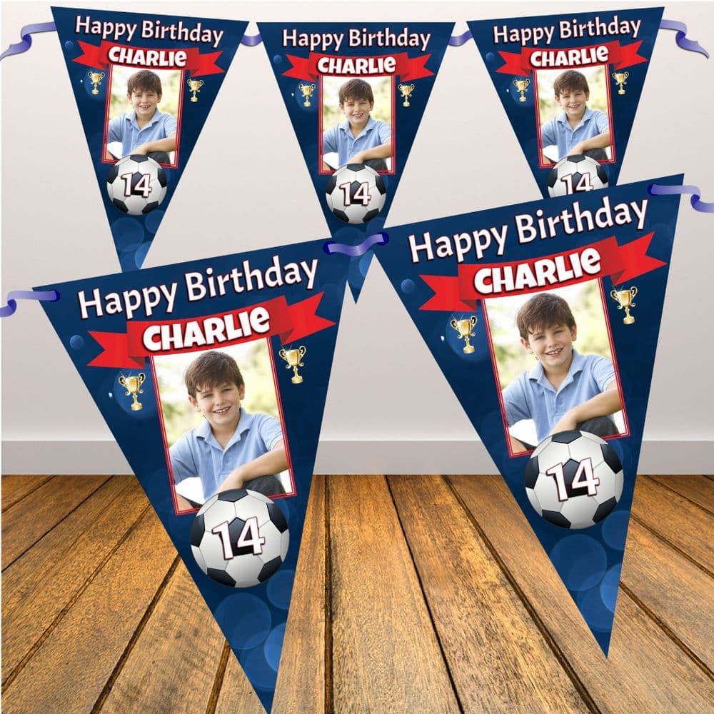 Personalised Football Happy Birthday Flag PHOTO Bunting Banner - N107 ...