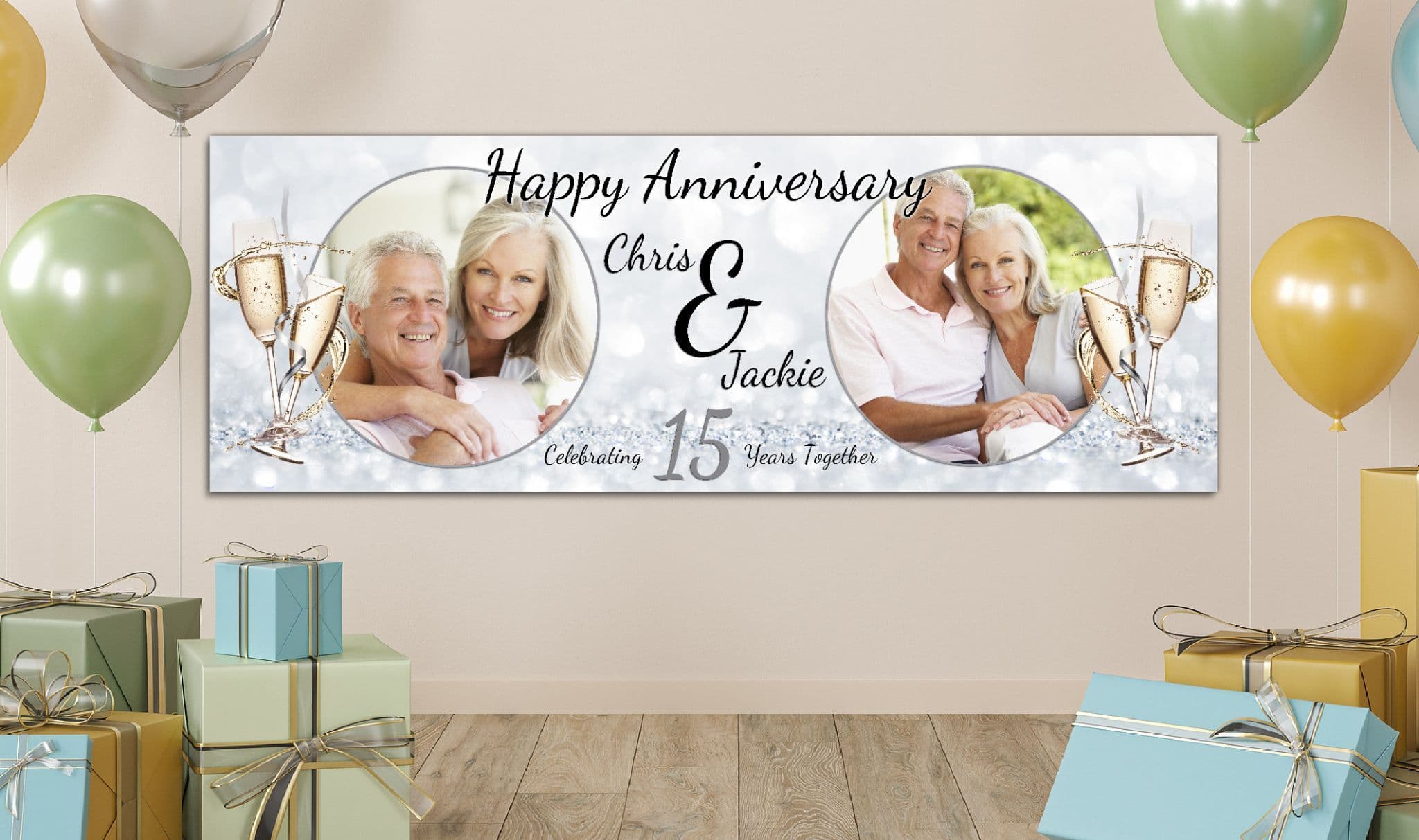 Personalised GIANT Large 15th Crystal Wedding Anniversary PHOTO Poster ...