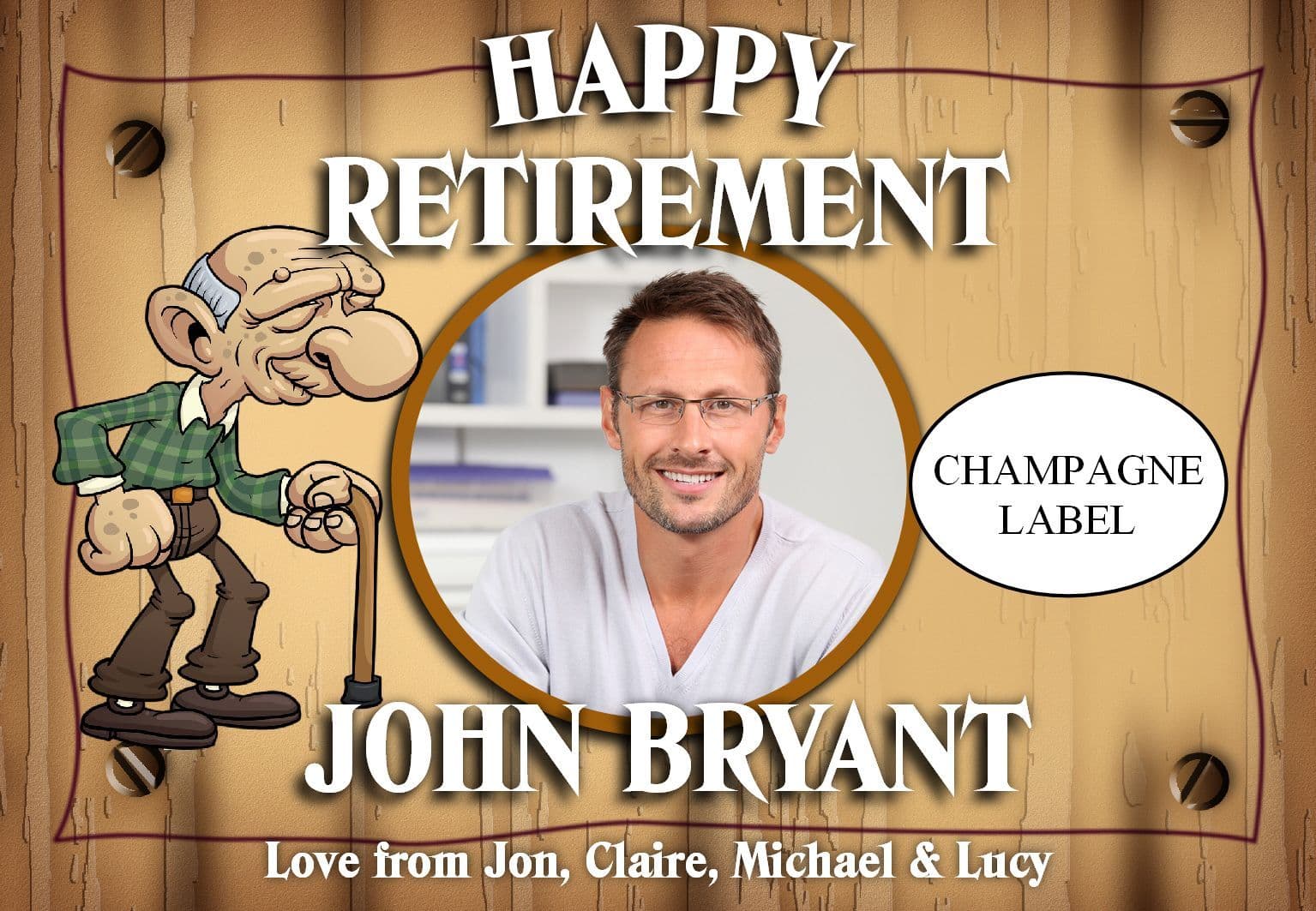 Personalised Happy Retirement Wine / Champagne Bottle PHOTO Label N43