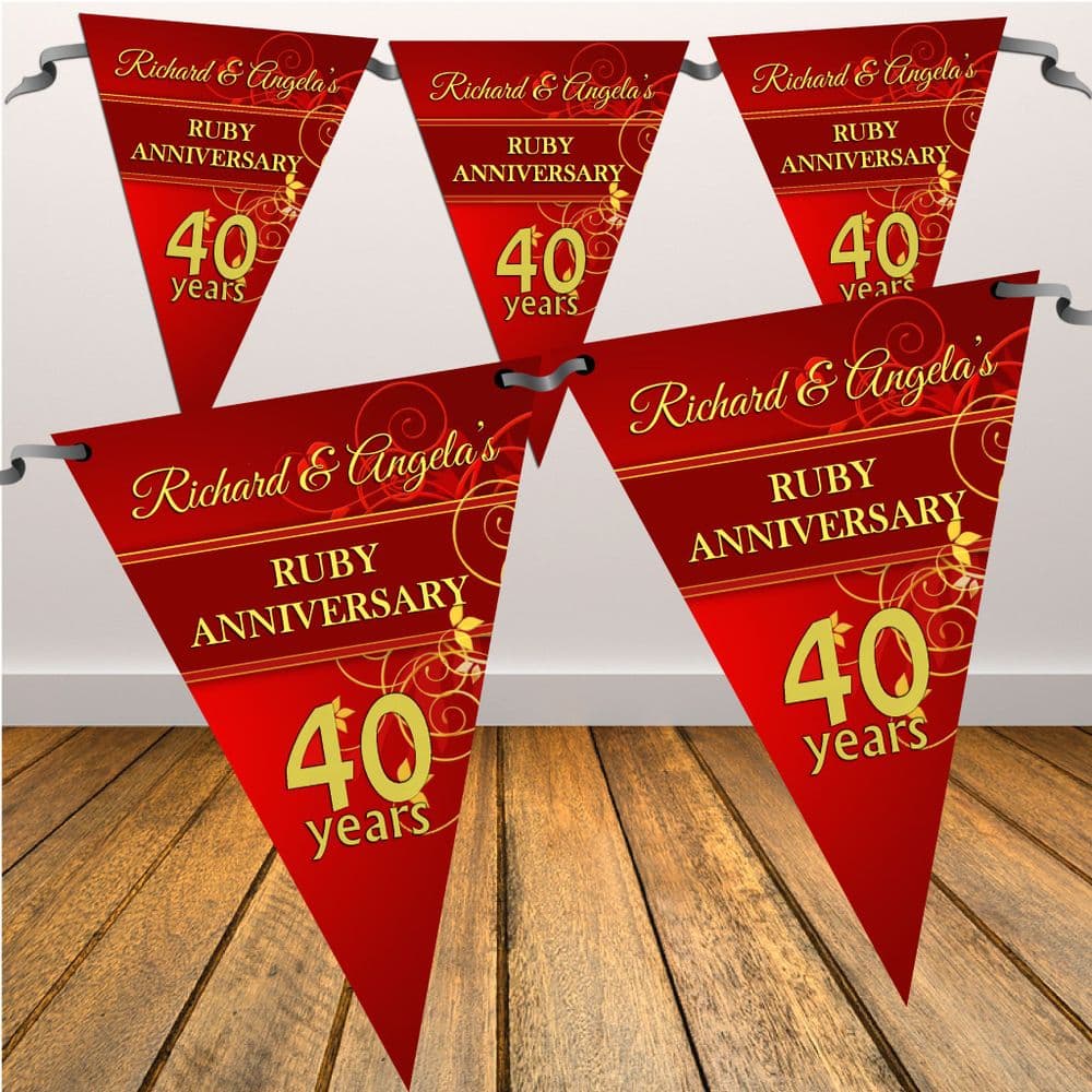 Personalised Ruby 40th Wedding Anniversary Flag Banner - N9
