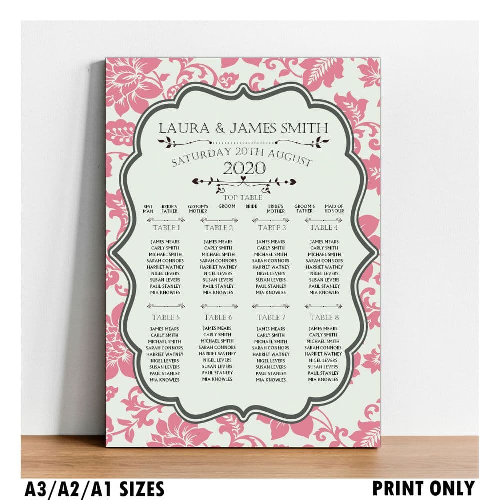 Personalised Wedding Table Seating Plan Names Numbers Large Print A1 A2 ...