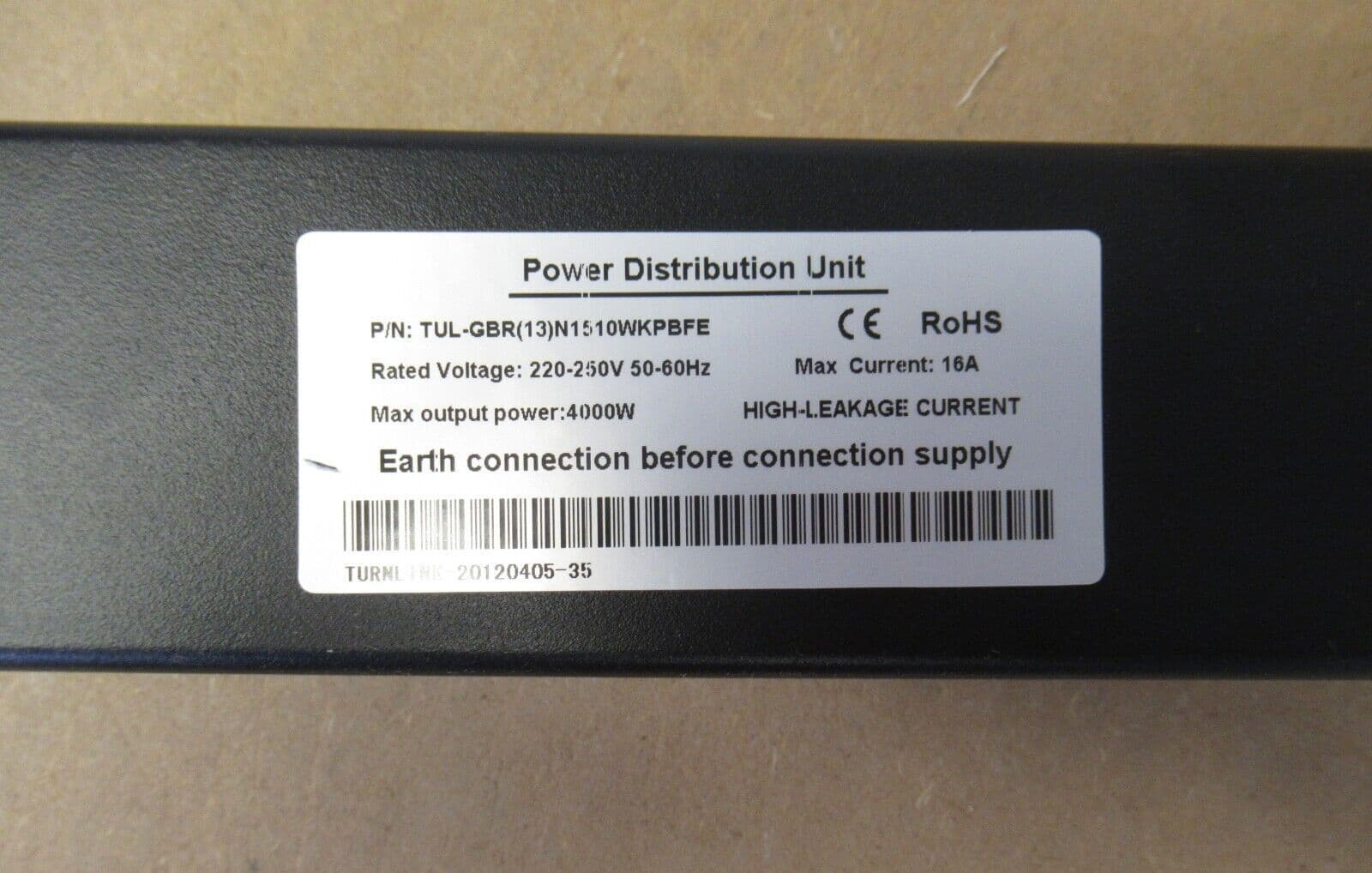 10-Way Vertical Cabinet UK Power Distribution Unit 13A 250VAC 50/60Hz