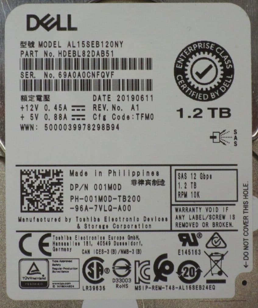 12x Dell Poweredge 1 2TB 10K SAS 12G 2 5" 12Gb/s HDD 01M0D In 12/13th ...