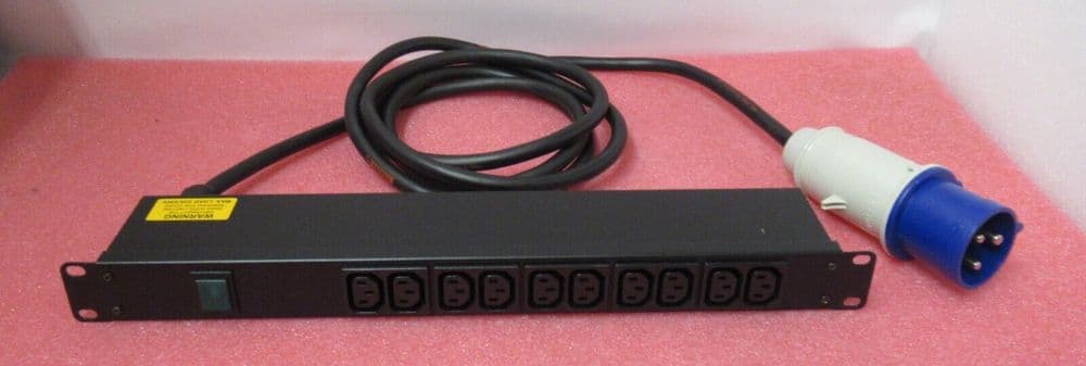 19" 1U horizontal Rackmount PDU 10 x C13 Output Sockets To 32A Commando Plug 3M