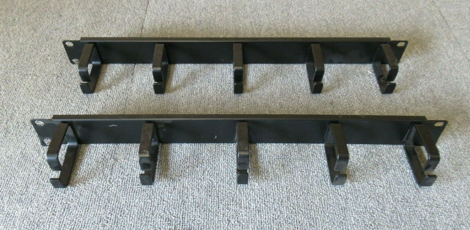 2 x Black 5 Ring / Hoops Cabinet Cable Tidy Bar Vertical 19" 1U Data Rack