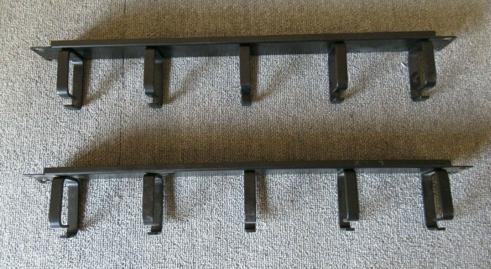 2 x Black 5 Ring / Hoops Cabinet Cable Tidy Bar Vertical 19" 1U Data Rack