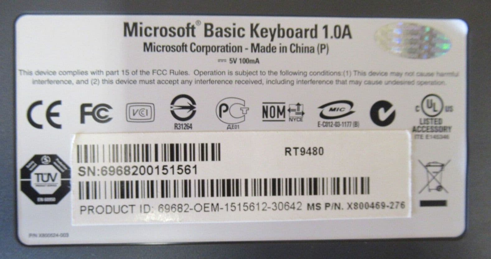 2 x Microsoft X800469-276 PS/2 Wired Black UK QWERTY 107-keys Basic ...