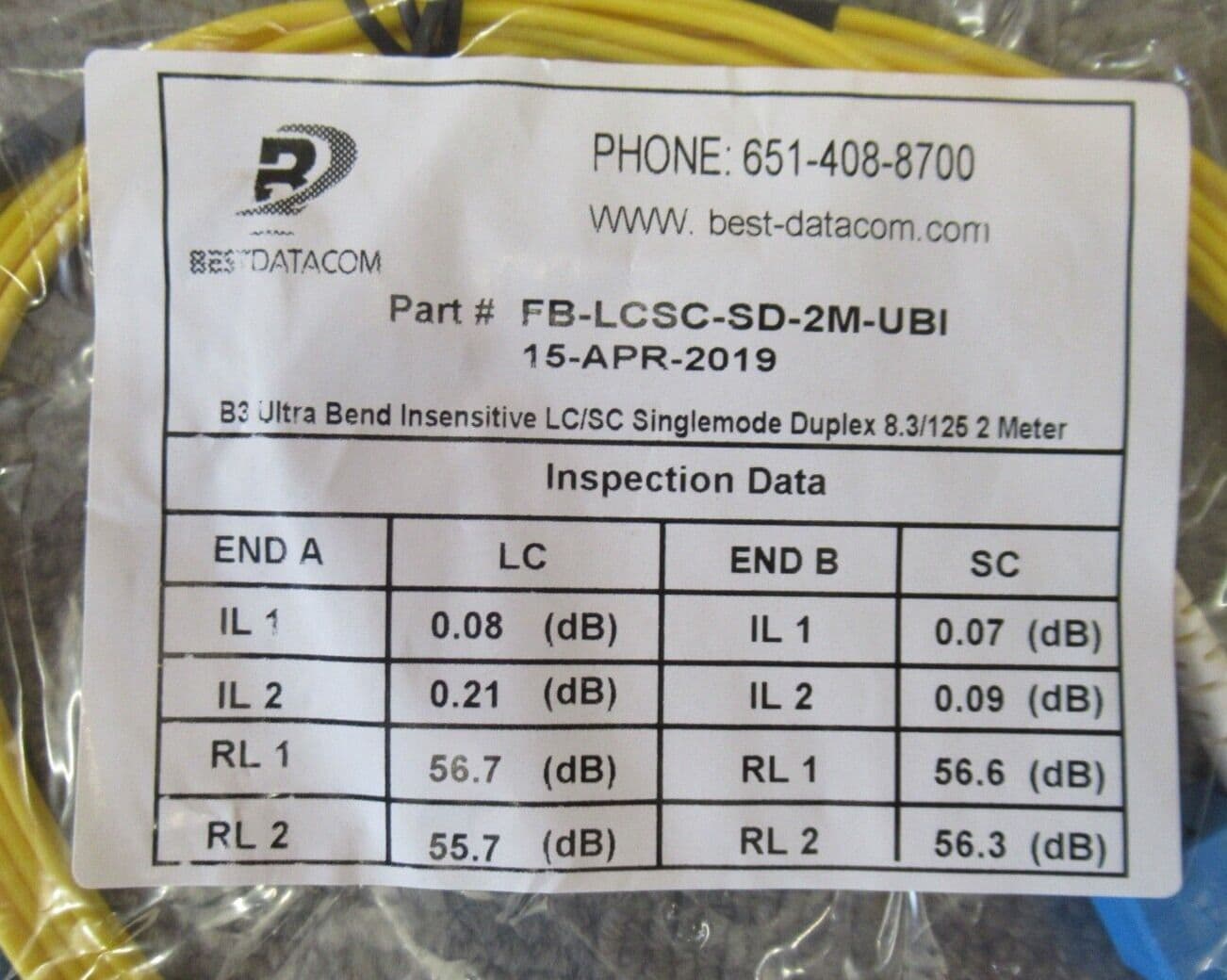 2 x New B3 Ultra Bend Insensitive 2M LC-SC Duplex 8 3/125 SM Fiber ...