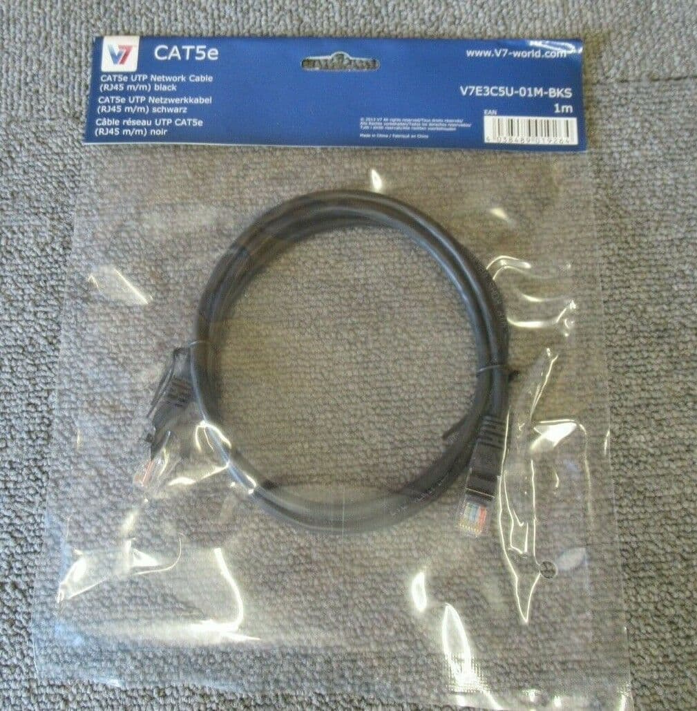 2 x New Sealed V7 V7E3C5U-01M-BKS 1M Cat5e RJ45 Unshielded Twisted Pair ...