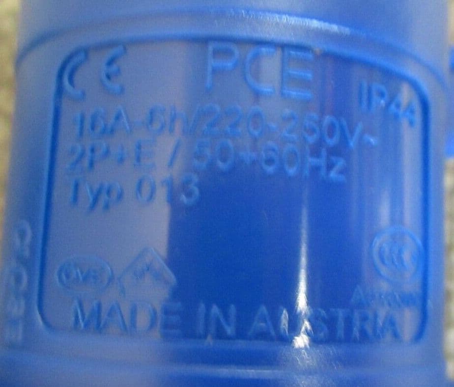 2M IEC C13 Female To IP44 16A PCE Commando Blue Plug Male Power Lead Cable