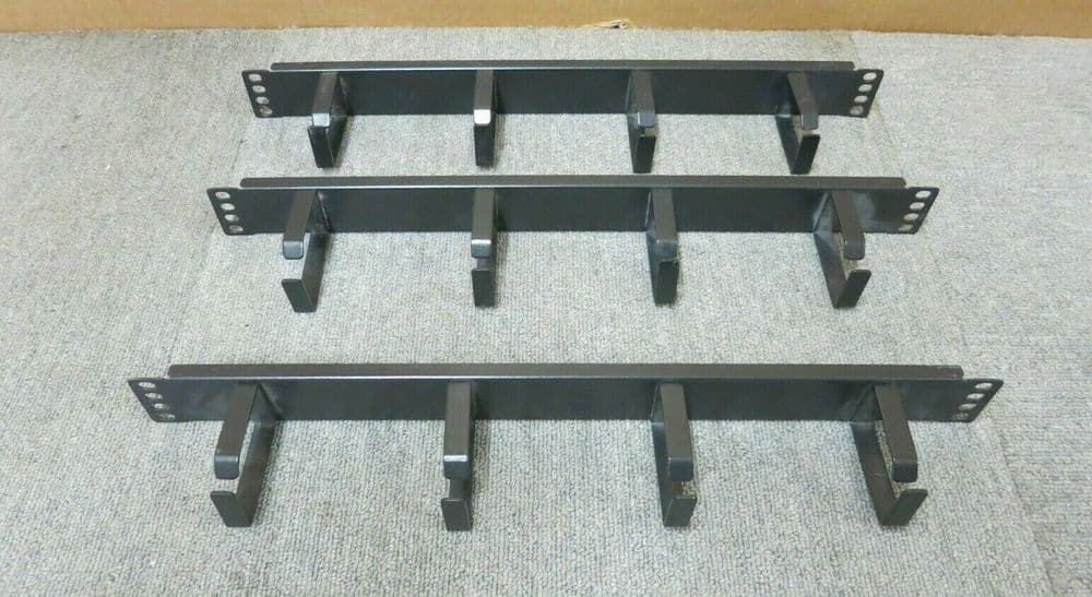 3 x Data Rack Cabinet Cable Tidy Bar 19" 1U Vertical Black 4 Ring / Hoops