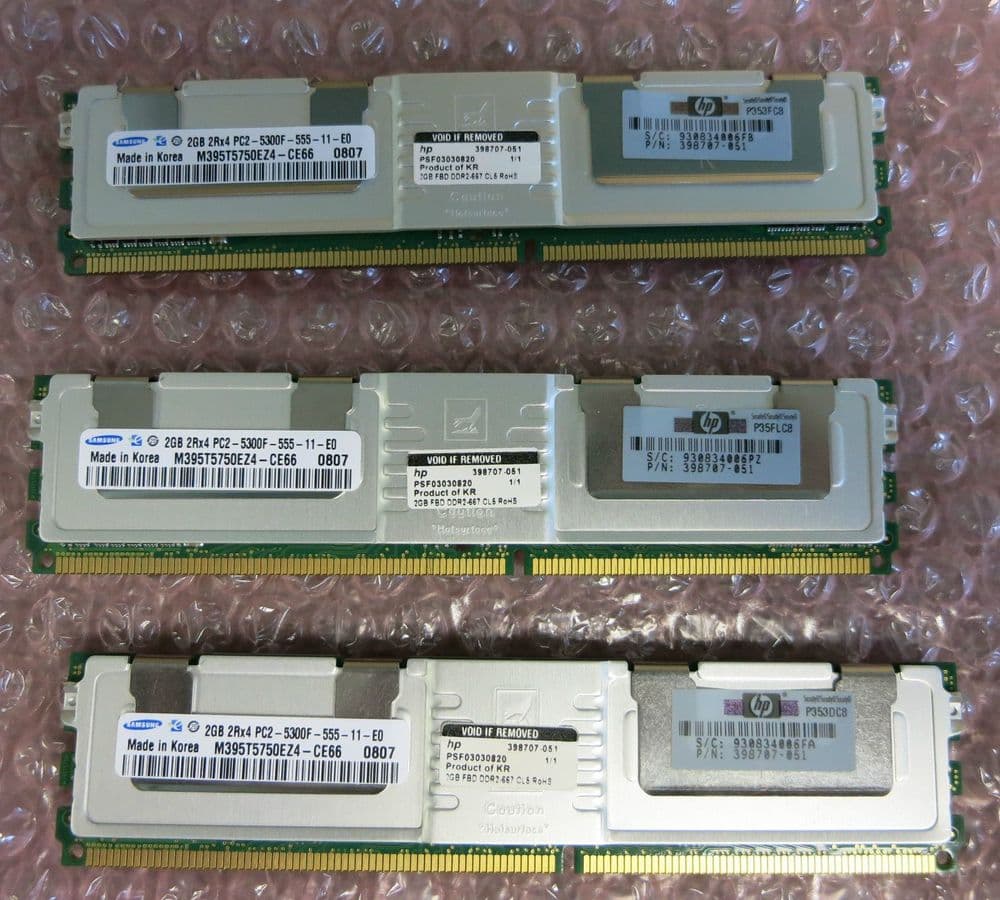 3 x HP 398707-051 2GB PC2-5300 DDR2 ECC Fully Buffered CL5 240-Pin DIMM ...