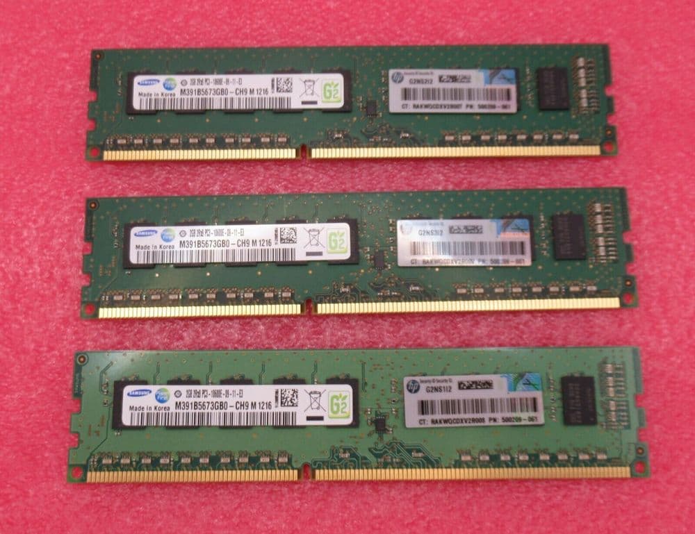 3 x HP Samsung M391B5673GB0-CH9 500209-061 2GB PC3-10600 DDR3-1333MHz ...