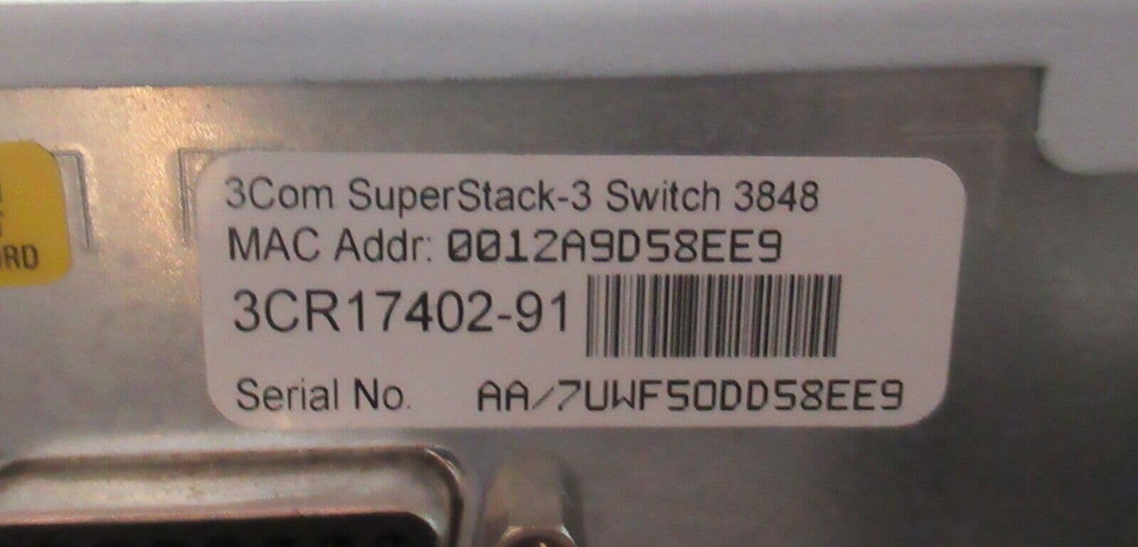 3Com 3848 3CR17402-91 Switch 48-Port 10/100 RJ45 1x Gigabit 4 x SFP ports