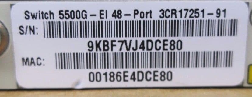 3Com Superstack 4 48-Port 5500G-EI Gigabit Switch 3CR17251-91 PoE NO PSU