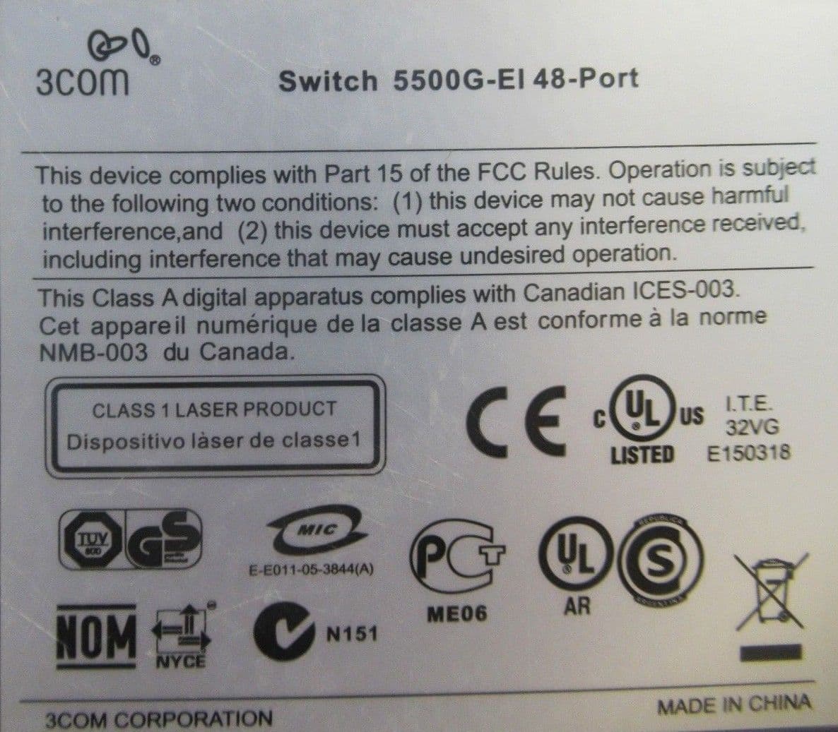 3Com Superstack 4 5500G-EI 48-Port Managed Gigabit Layer3 Switch 3CR17251-91
