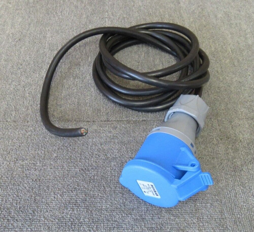 3M IP44 32A Ronbar Commando Blue Plug Female To No Plug Power Lead Cable