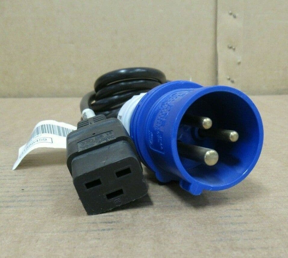 3M Meter IEC C19 To IP44 16A PCE Commando Blue Plug Power Lead Cable