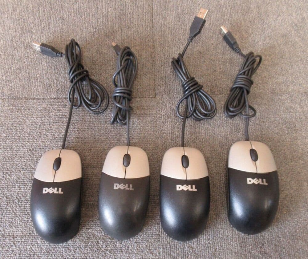 4 x Dell M-UVDEL1 T0943 DJ301 Black And Silver USB Wired 3-Button ...