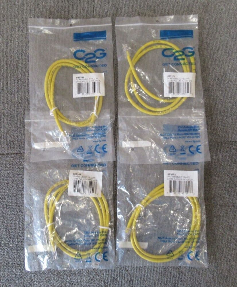 4 x New CablesToGo 83101 Ethernet RJ45 Male 1m Cat5e Yellow UTP Patch Cable