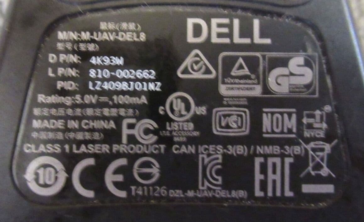 5 x Dell M-UAV-DEL8 4K93W USB Wired 6 Button Silver Laser Scroll Wheel ...