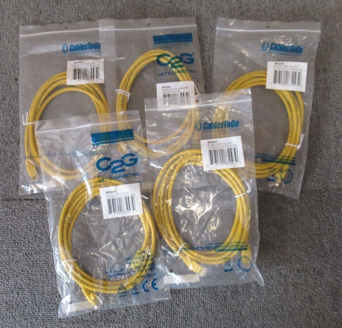 7 x New CablesToGo Ethernet RJ45 Male 1m 2m Cat5e Yellow UTP Patch Cable